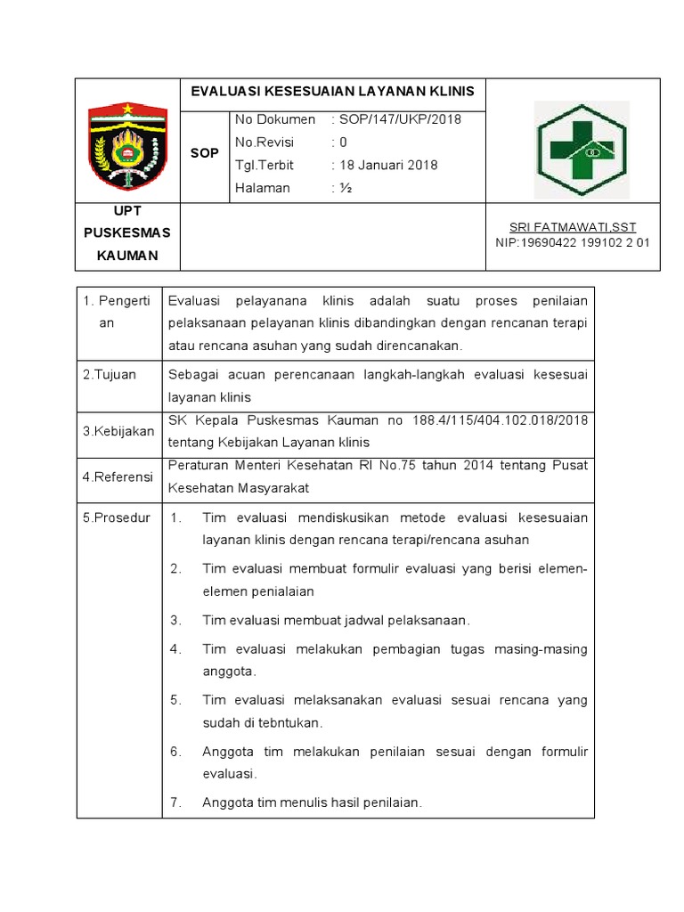Sop Evaluasi Kesesuaian Layanan Klinis | PDF