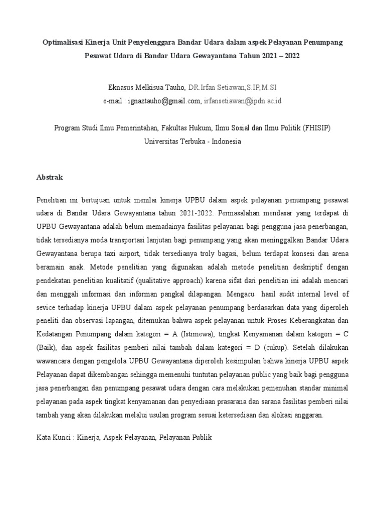 Optimalisasi Pelayanan Bandara Gewayantana | PDF