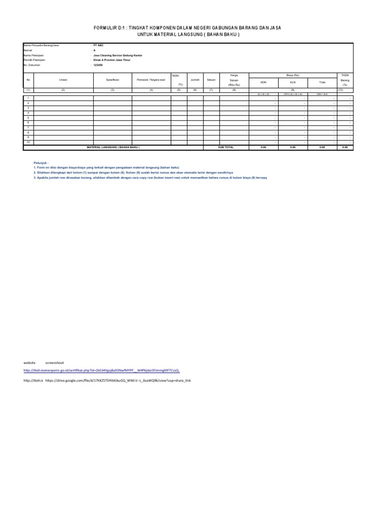 LATIHAN 4. Formulir Isian TKDN Gabungan Barang & Jasa - Cleaning ...