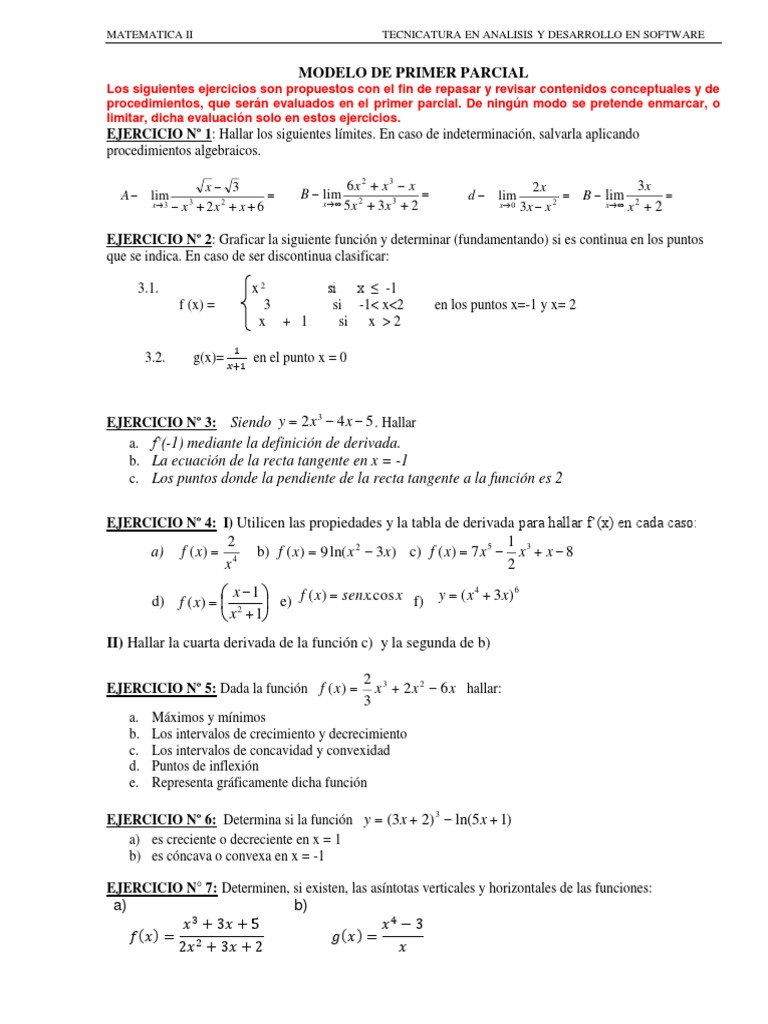 Modelo de Primer Parcial Matemática Ii | PDF | Derivado | Funciones y mapeos
