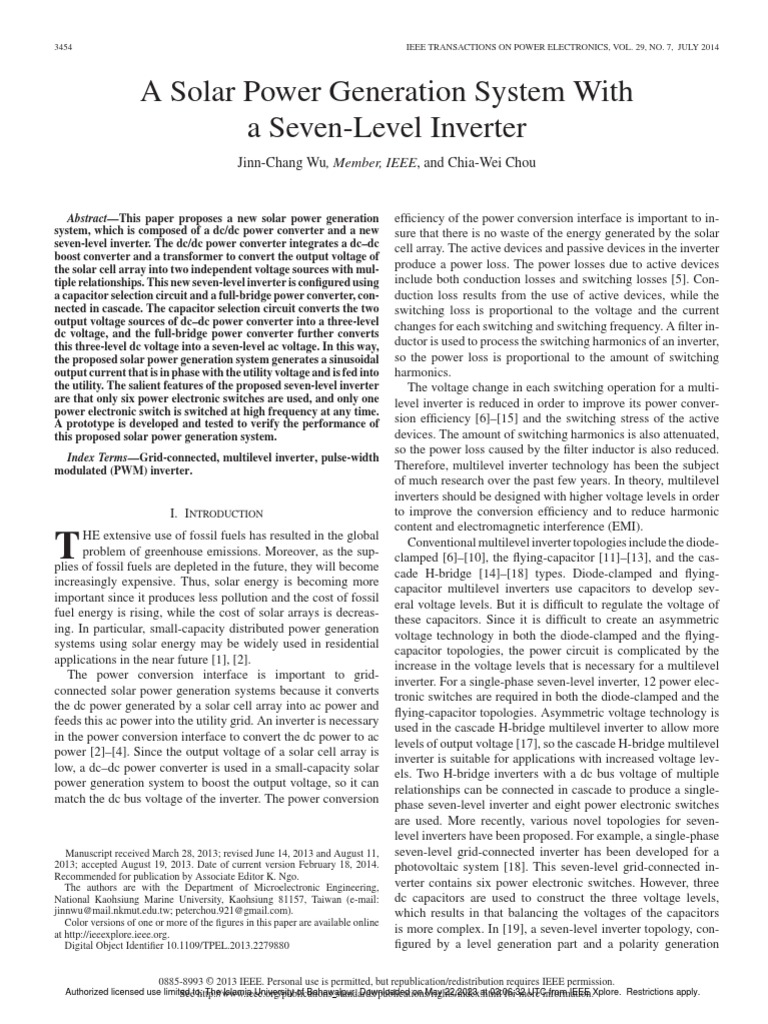 Seven-Level Inverter for Solar Power System | PDF | Power Inverter ...
