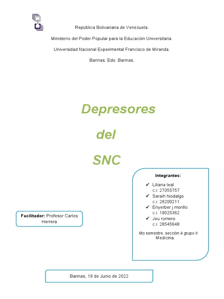 Fármacos Depresores del SNC: Clasificación y Uso | PDF ...