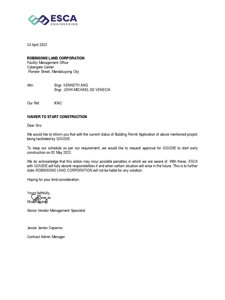 Construction Waiver | PDF