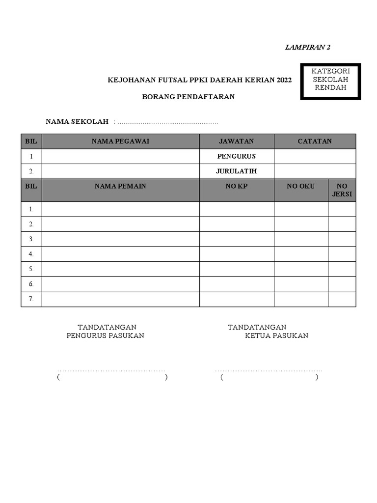 Borang Penyertaan Futsal | PDF
