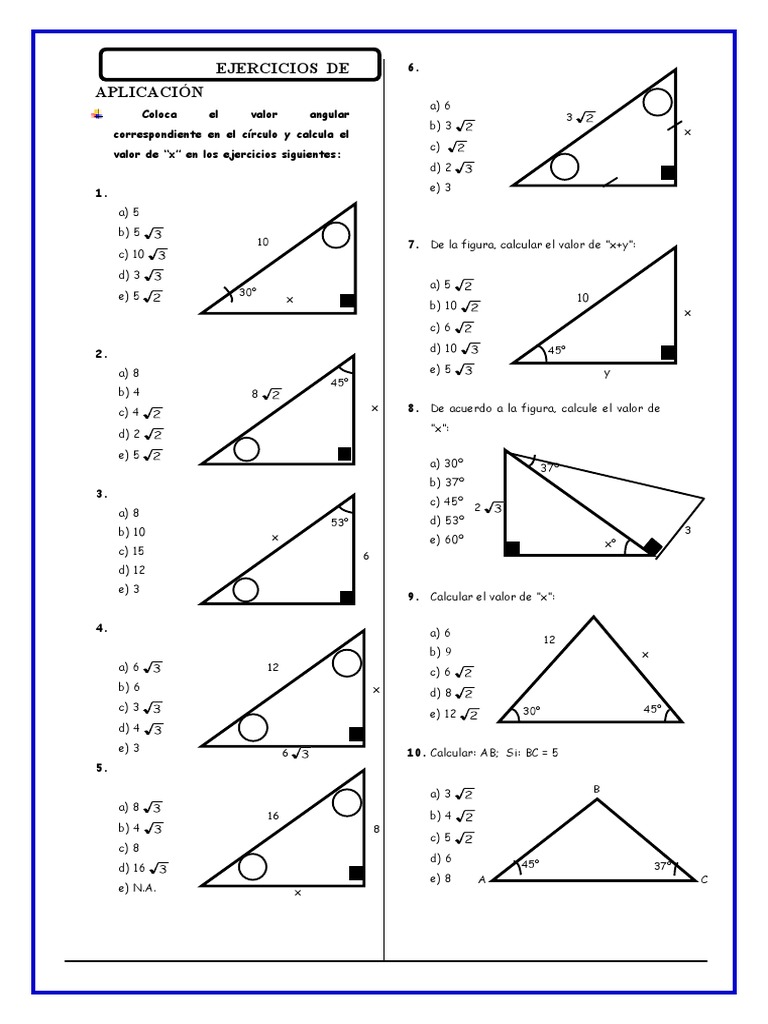 Ejercicios de Triangulos Notables | PDF | Geometría Elemental | Geometría triangular
