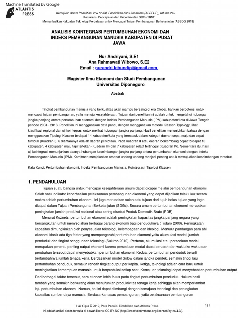 TRANS-Cointegration Analysis of Economic Growth and Human Development Index of Districts in ...
