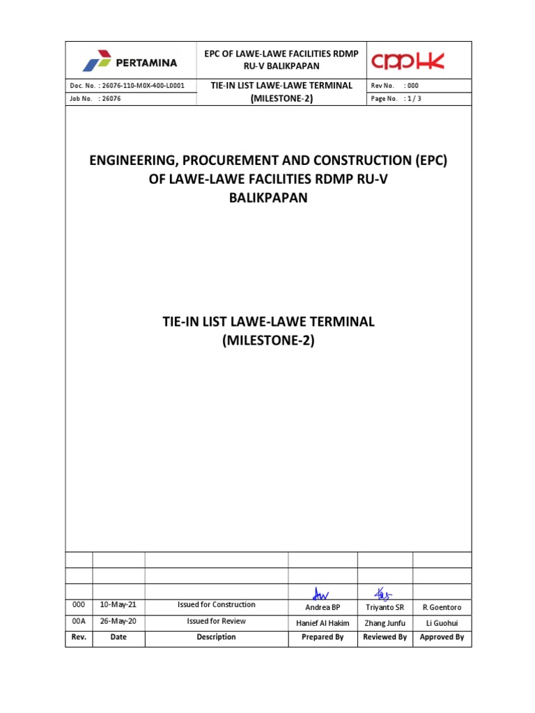 Engineering, Procurement and Construction (Epc) of Lawe-Lawe Facilities RDMP Ru-V Balikpapan | PDF