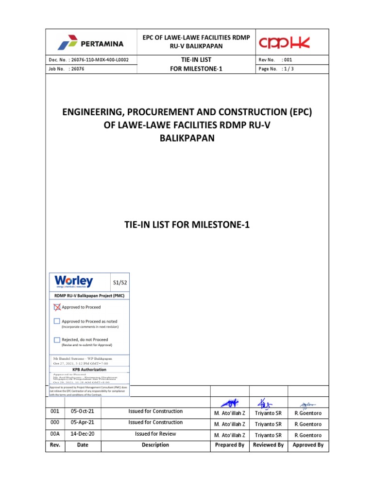 Engineering, Procurement and Construction (Epc) of Lawe-Lawe Facilities RDMP Ru-V Balikpapan | PDF