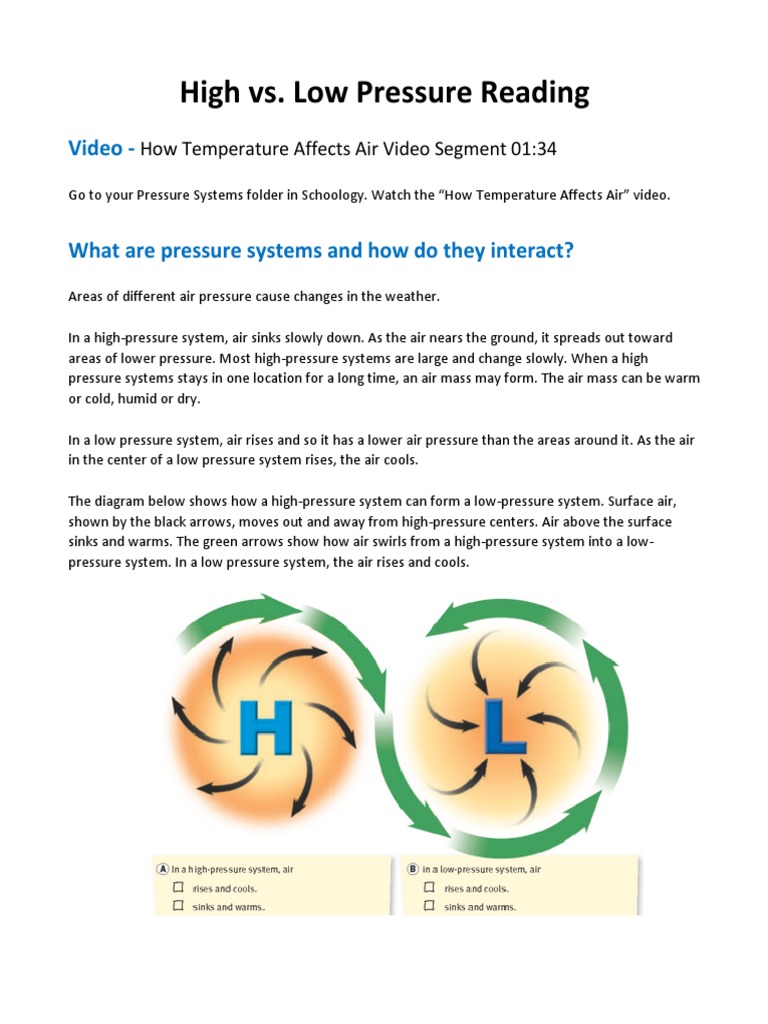 High Vs Low Pressure Notes - Reading Passage | PDF | Atmospheric ...