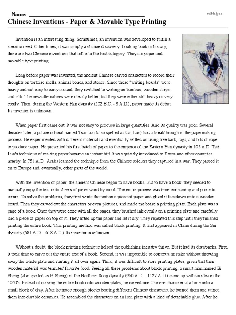 Chinese Inventions Paper and Movable TypeWoodblock Printing 2023 | PDF ...