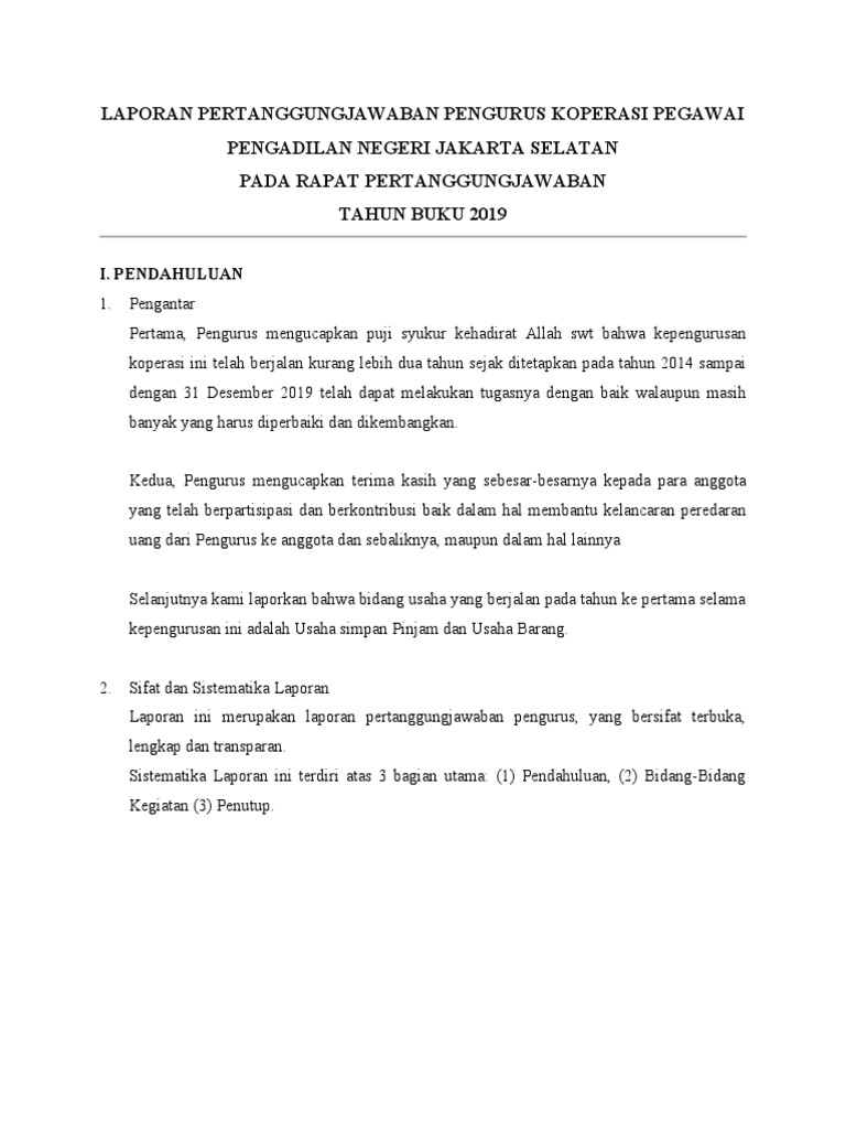 Laporan Pertanggungjawaban Pengurus Dan Pengawas Koperasi Pegawai Pengadilan Negeri Jakarta ...