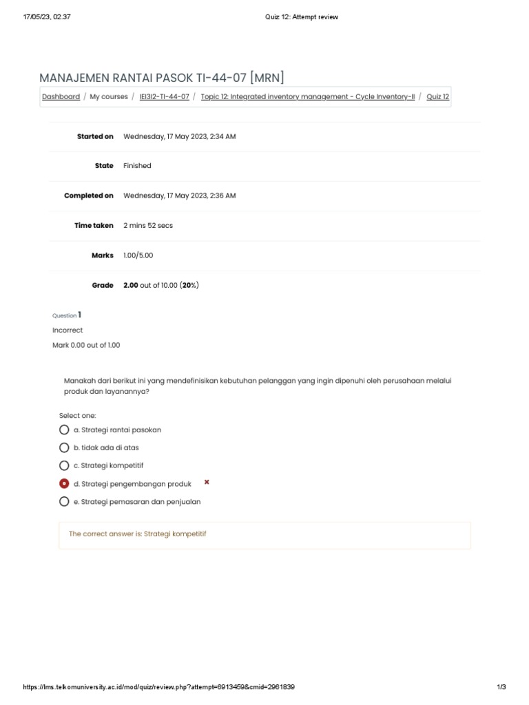 Quiz 12 - Attempt Review | PDF