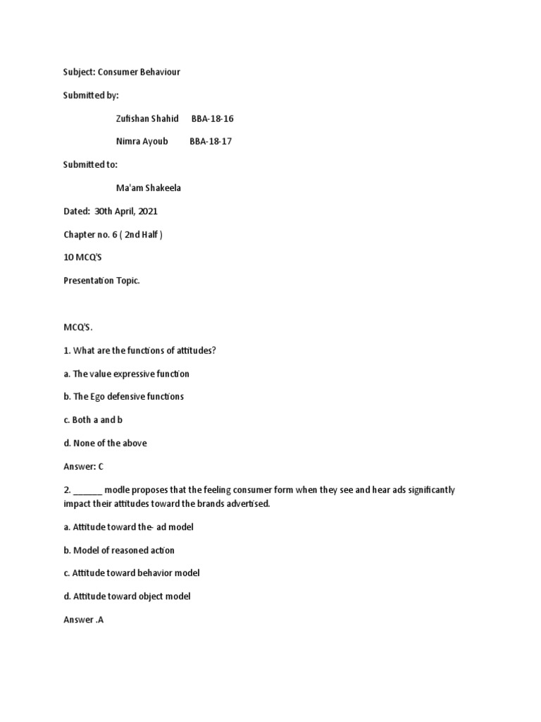Consumer Behaviour MCQ's | PDF | Career & Growth | Social Science