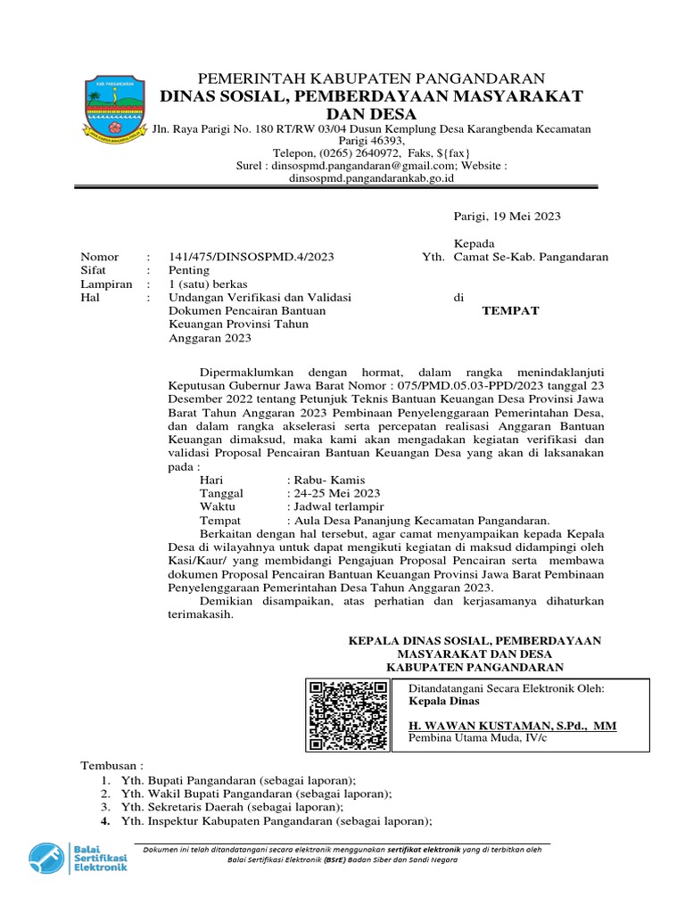 Surat Ke Kecamatan Sudah TTE | PDF