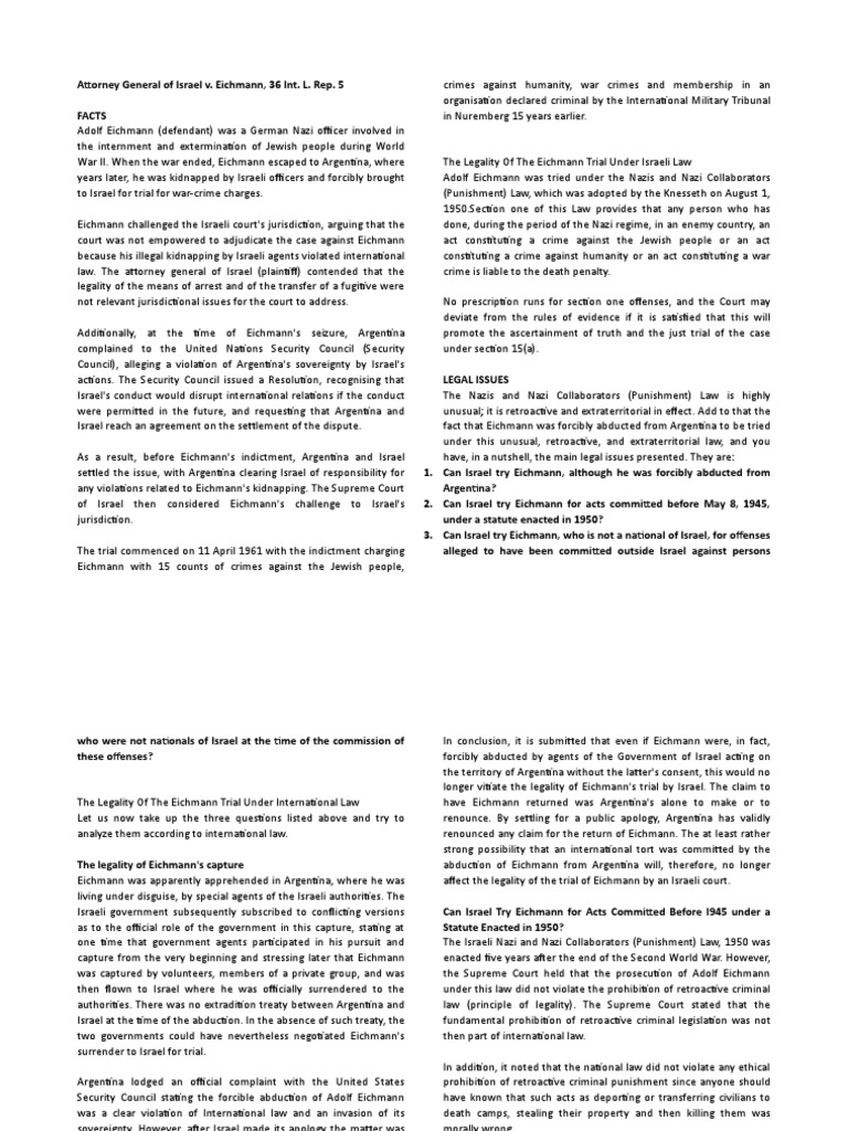 Case Digest Jan 28 | PDF | Adolf Eichmann | Extradition
