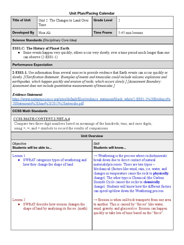 Nisa Ali - Unit Plan Pacing Calender | Download Free PDF | Erosion ...