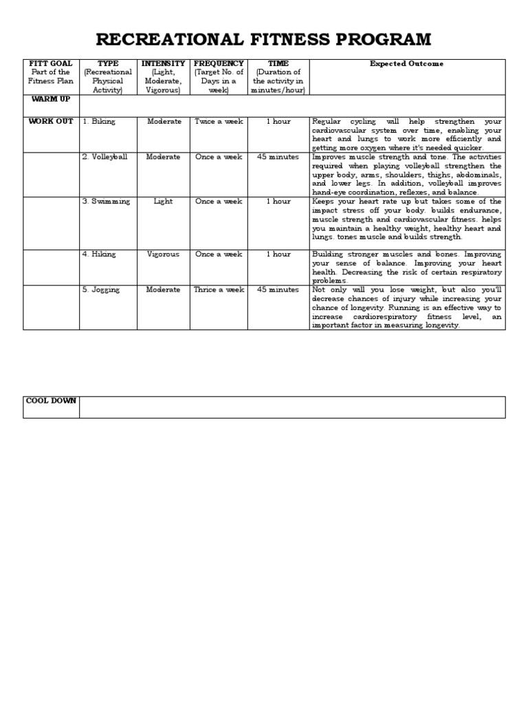 Recreational Fitness Program | PDF | Physical Fitness | Determinants Of ...