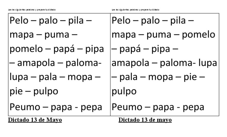 Dictado Letra P | PDF