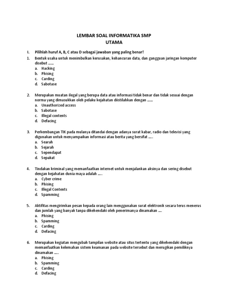 Soal Informatika SMP Kurikulum Merdeka | PDF | Komputer