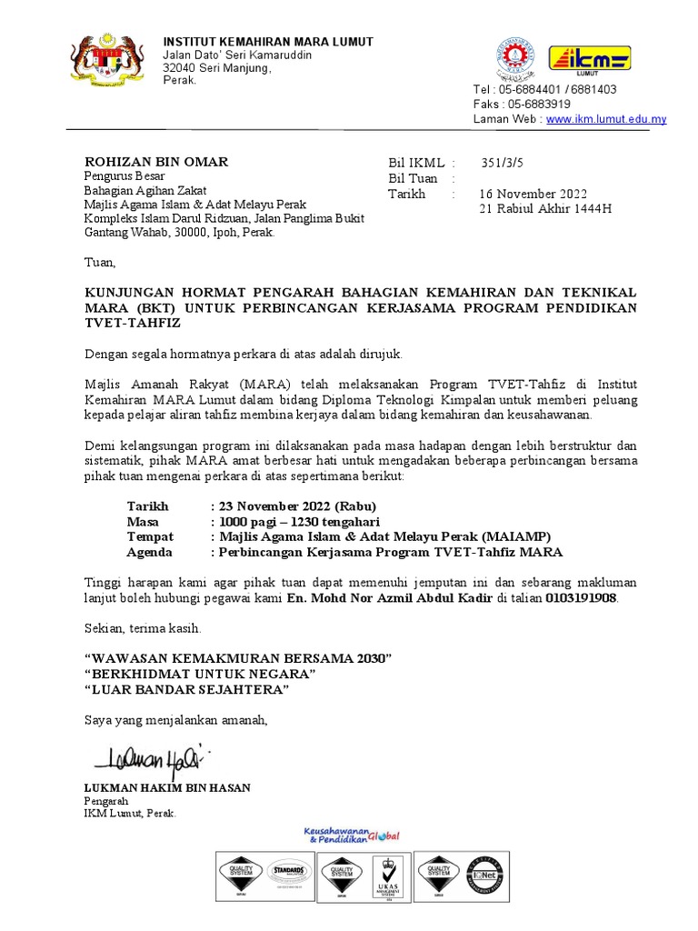 Surat Kunjungan Hormat MAIAMP 2022 | PDF