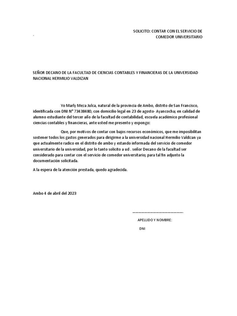 Solicitud Comedor Universitario | PDF