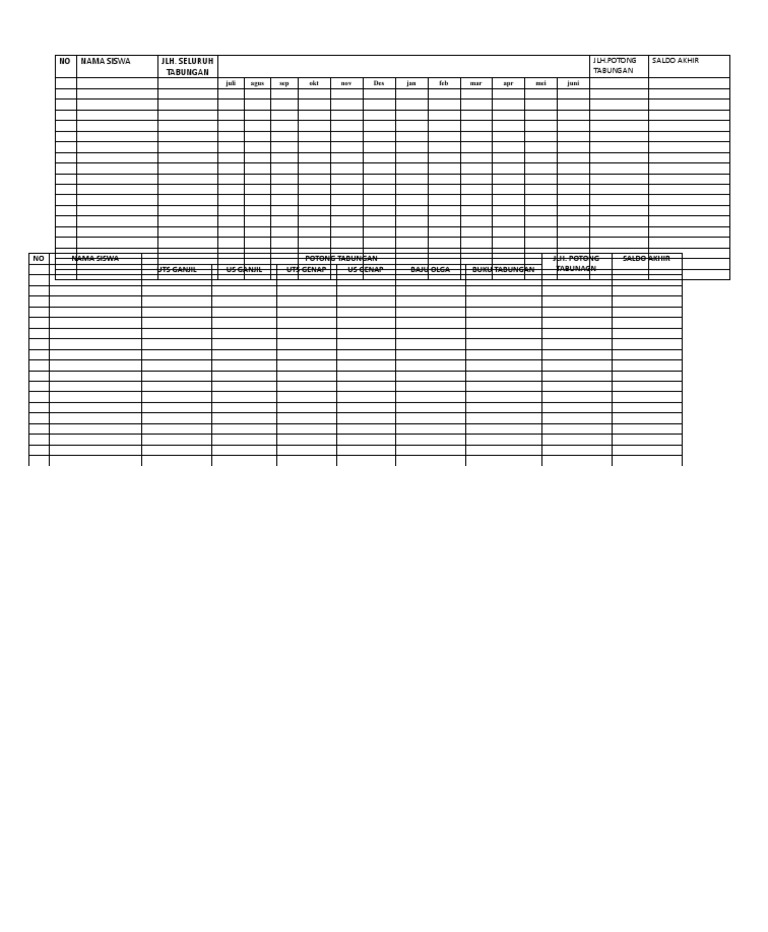 Daftar Rekap Tabungan | PDF