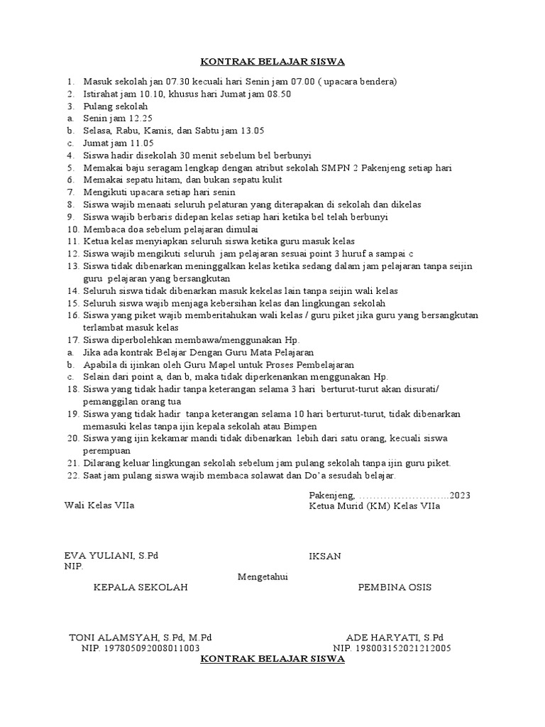 Kontrak Belajar Siswa | PDF