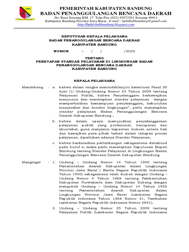 SK Penetapan Layanan BPBD | PDF