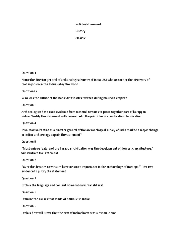 Holiday Homework History Class12 | PDF