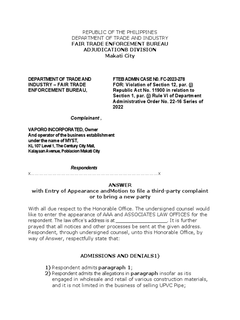 Dti Summon Answer | PDF | Justice | Crime & Violence