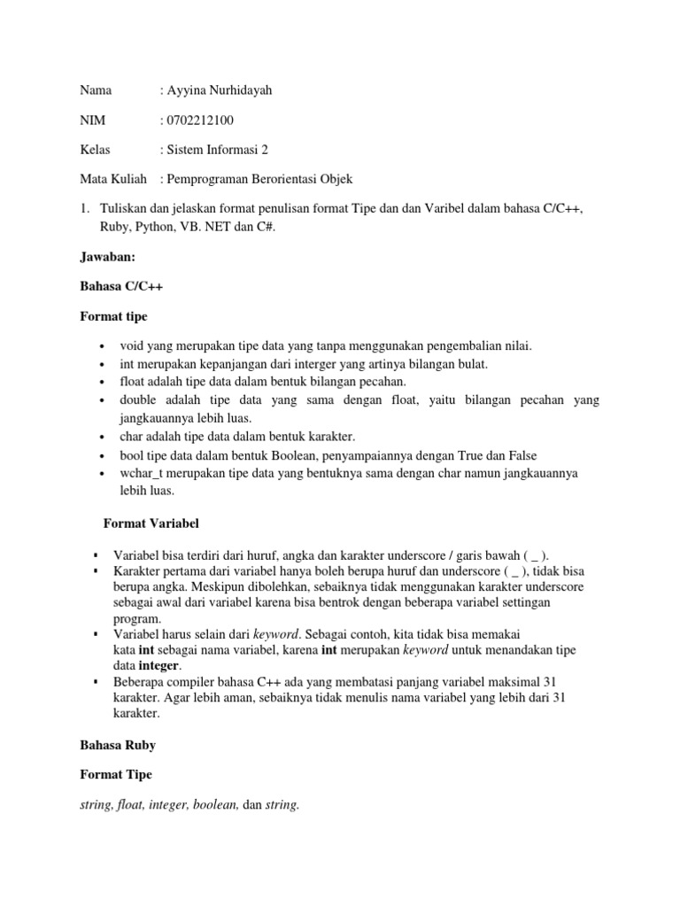 Tipe Data, Operator, Dan Variabel | PDF