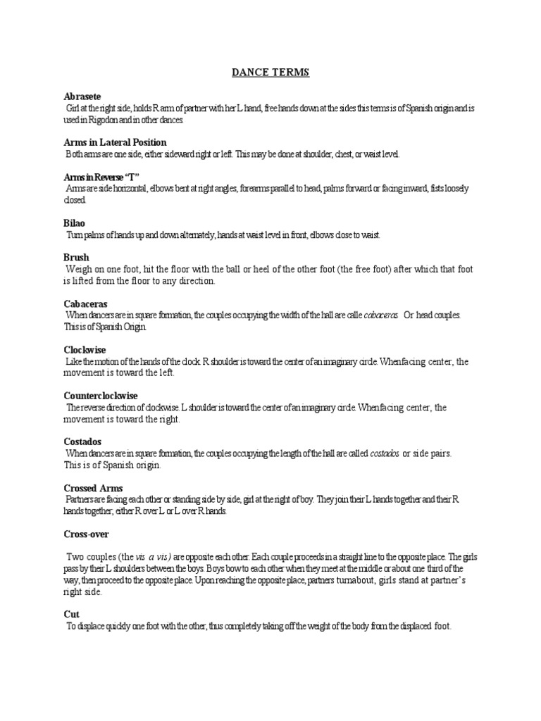 Dance Term And Steps 0 Download Free Pdf Foot Hand