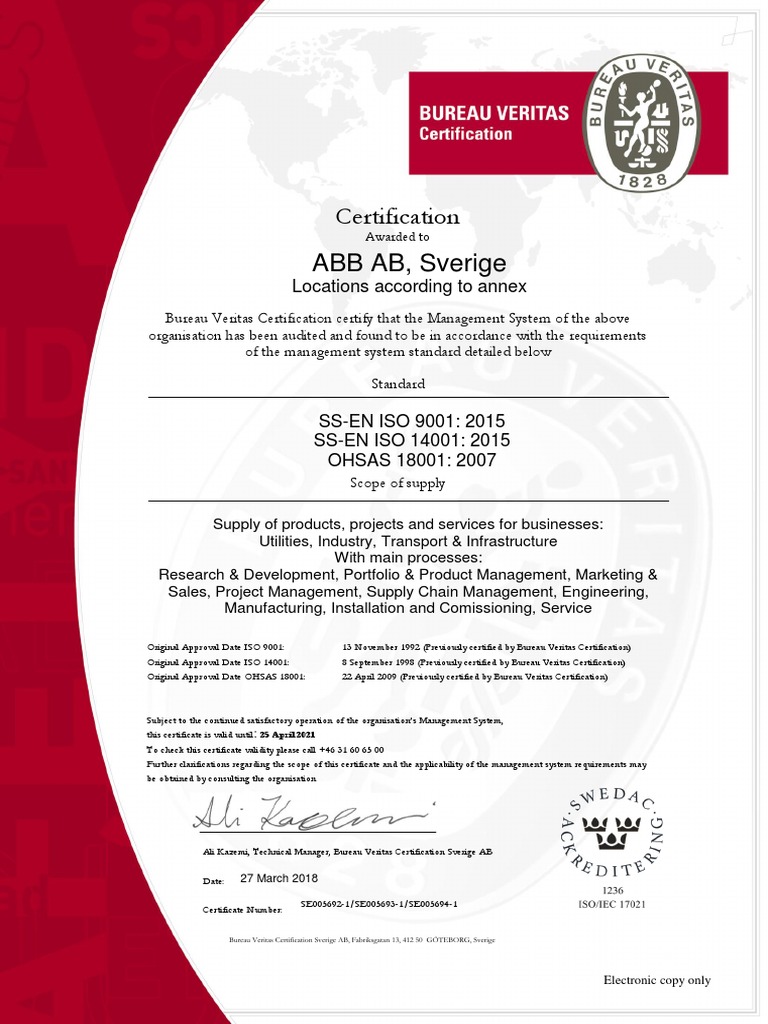 ISO Certificate ABB AB | PDF