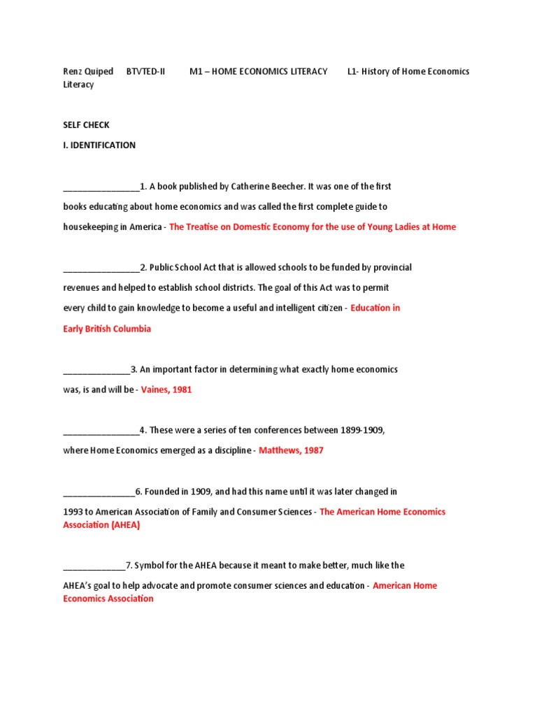 M1 - Home Economics Literacy | Download Free PDF | Housekeeping | Home ...