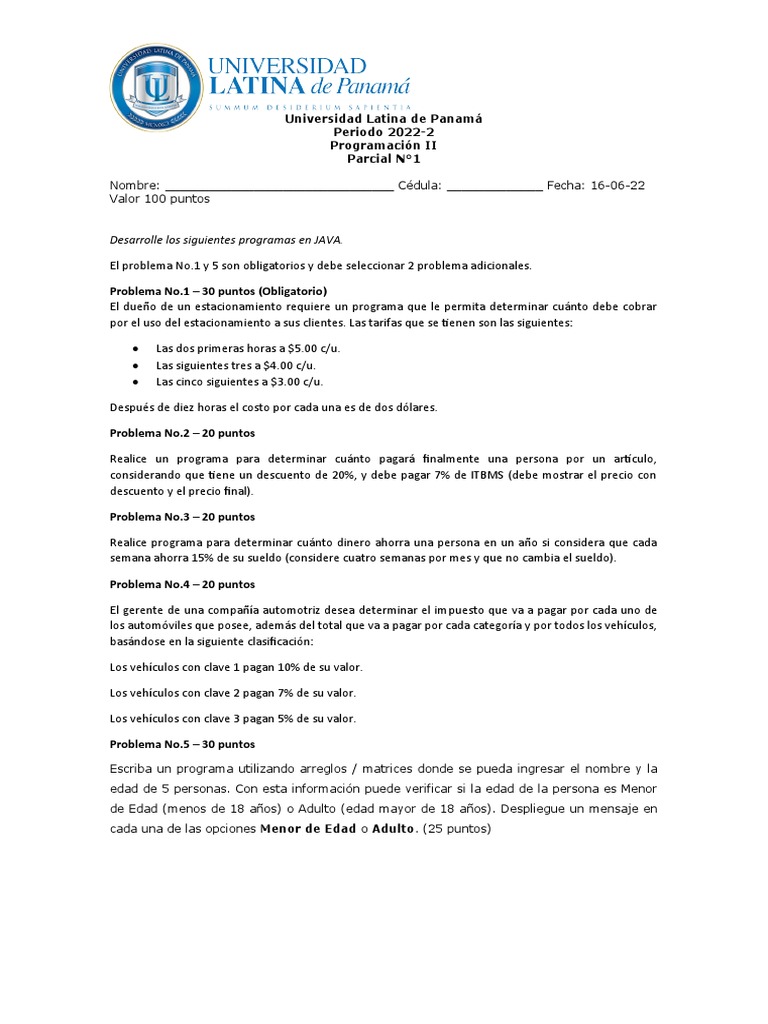 Parcial No.1 - Java | PDF | Tecnología