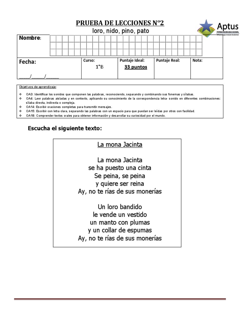 Prueba Lecc.n°2 R, D, P, T | PDF | Lingüística