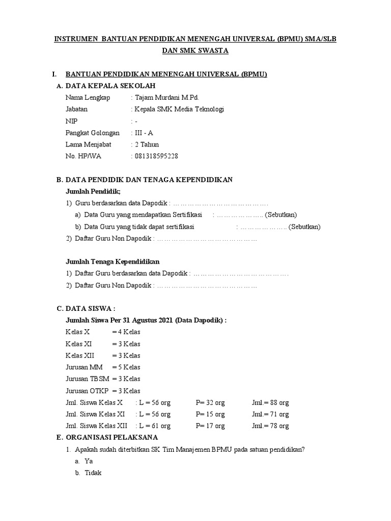 Instrumen Monev BPMU | PDF