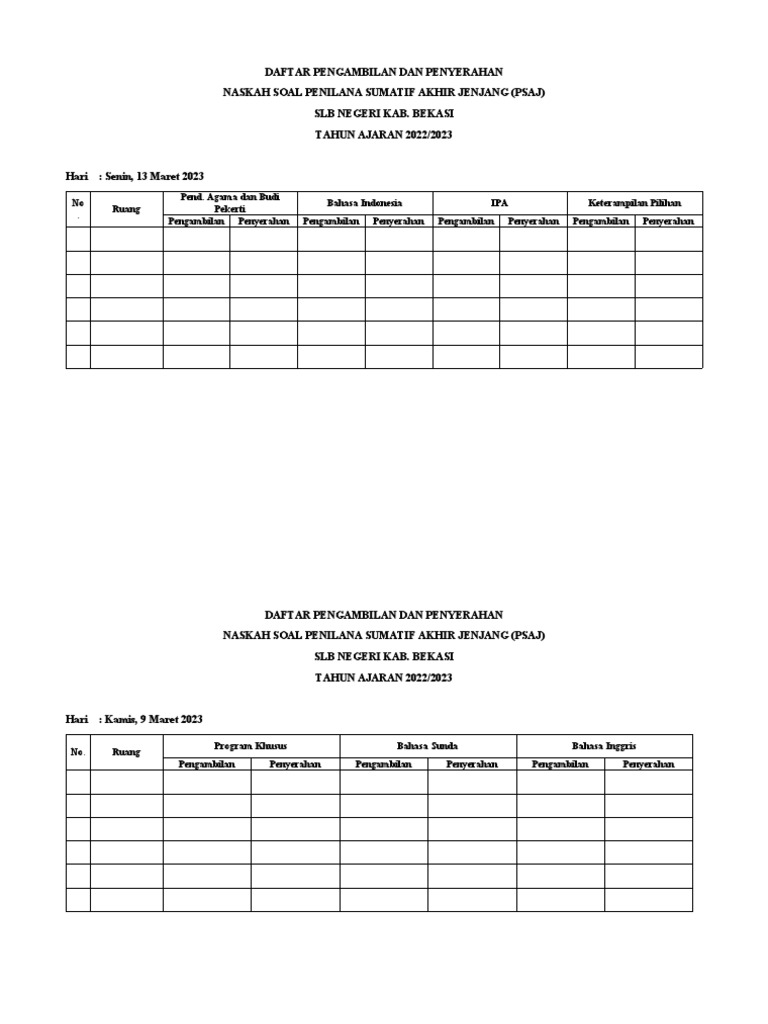 Daftar Pengambilan Dan Penyerahan | PDF