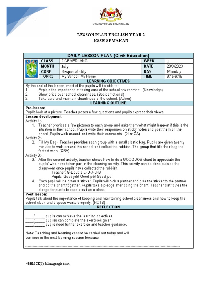 RPH BI THN 2 NEW 13 - Civic Education | PDF | Teachers | Lesson Plan