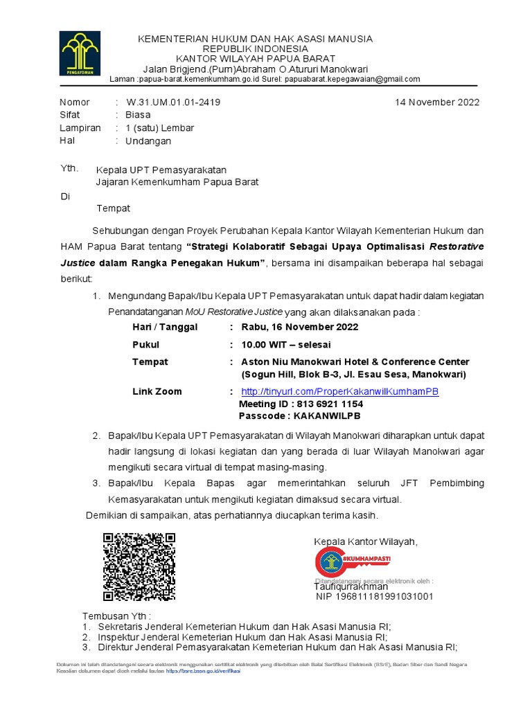 Undangan TTD MoU Ka UPT-1 | PDF