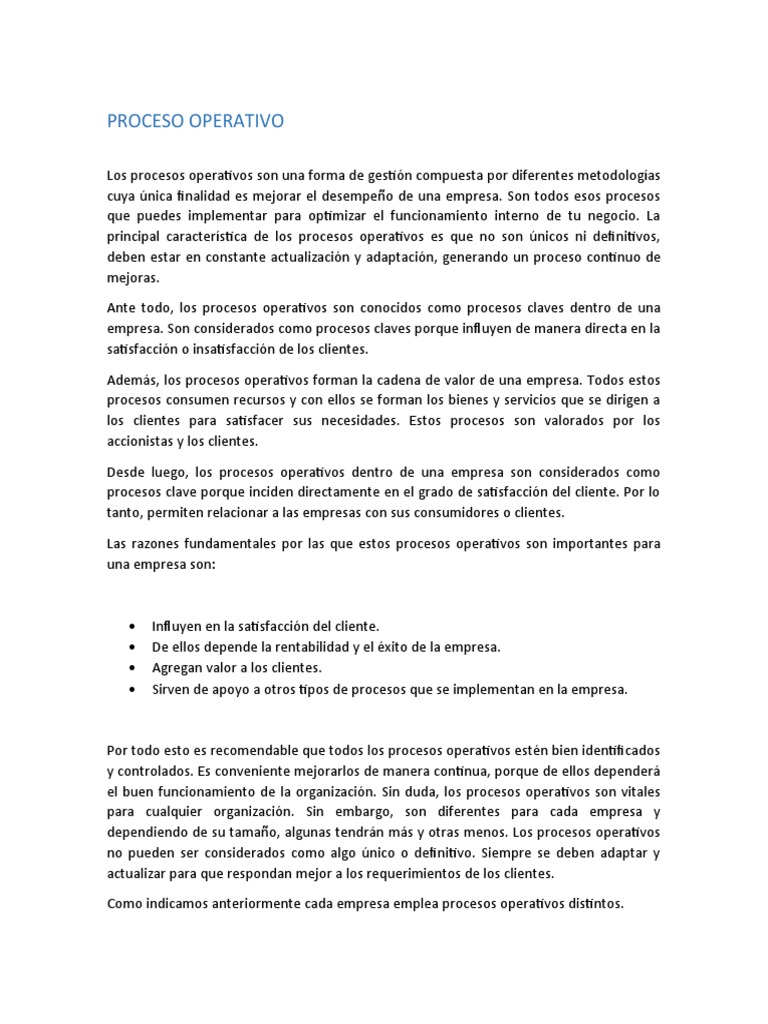 Proceso Operativo | PDF | Producto (Negocio) | Calidad (comercial)