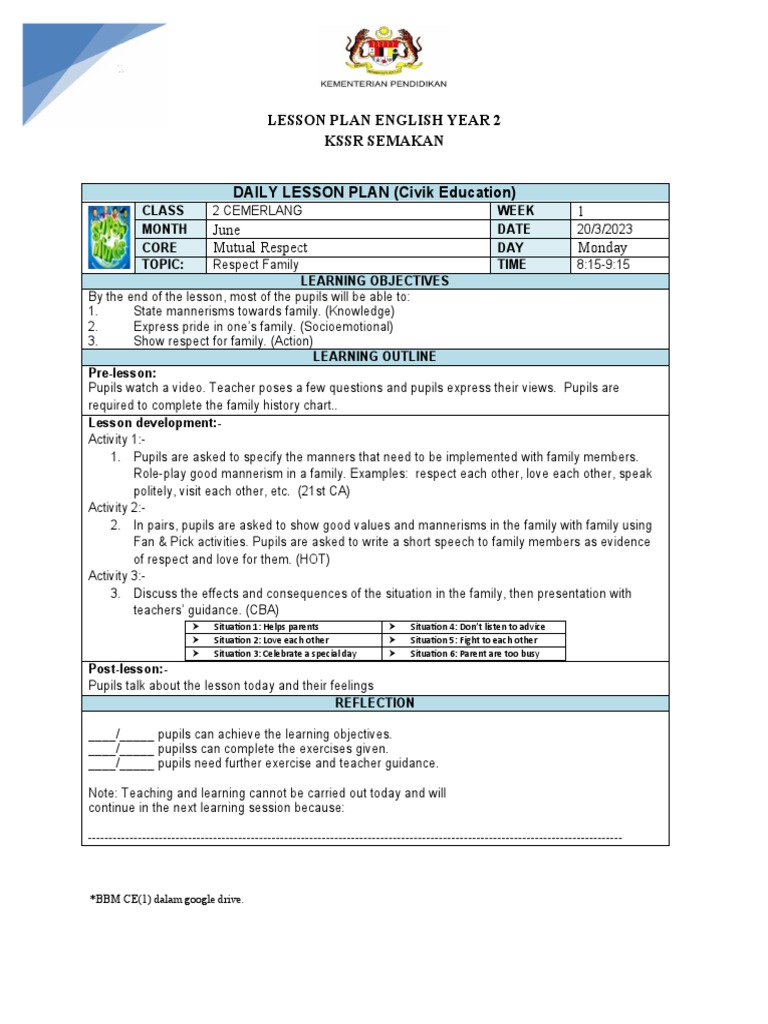RPH BI THN 2 NEW 12 - Civic Education | PDF | Lesson Plan | Learning
