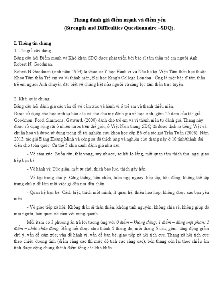 Thang đánh giá điểm mạnh và điểm yếu (Strength and Difficulties ...