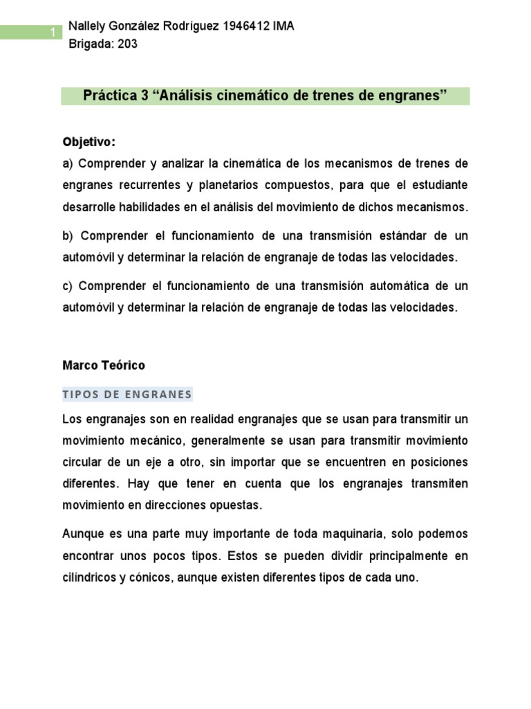 Practica 3 Lab Dinamica | PDF | Engranaje | Eje