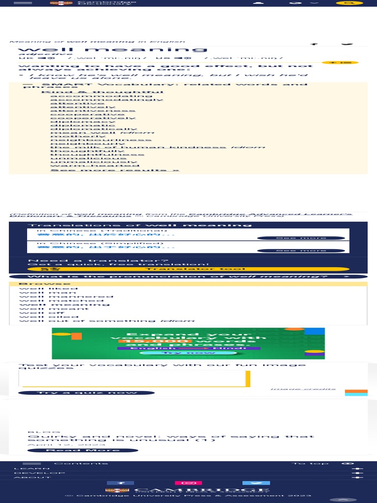 WELL MEANING English Meaning - Cambridge Dictionary | PDF
