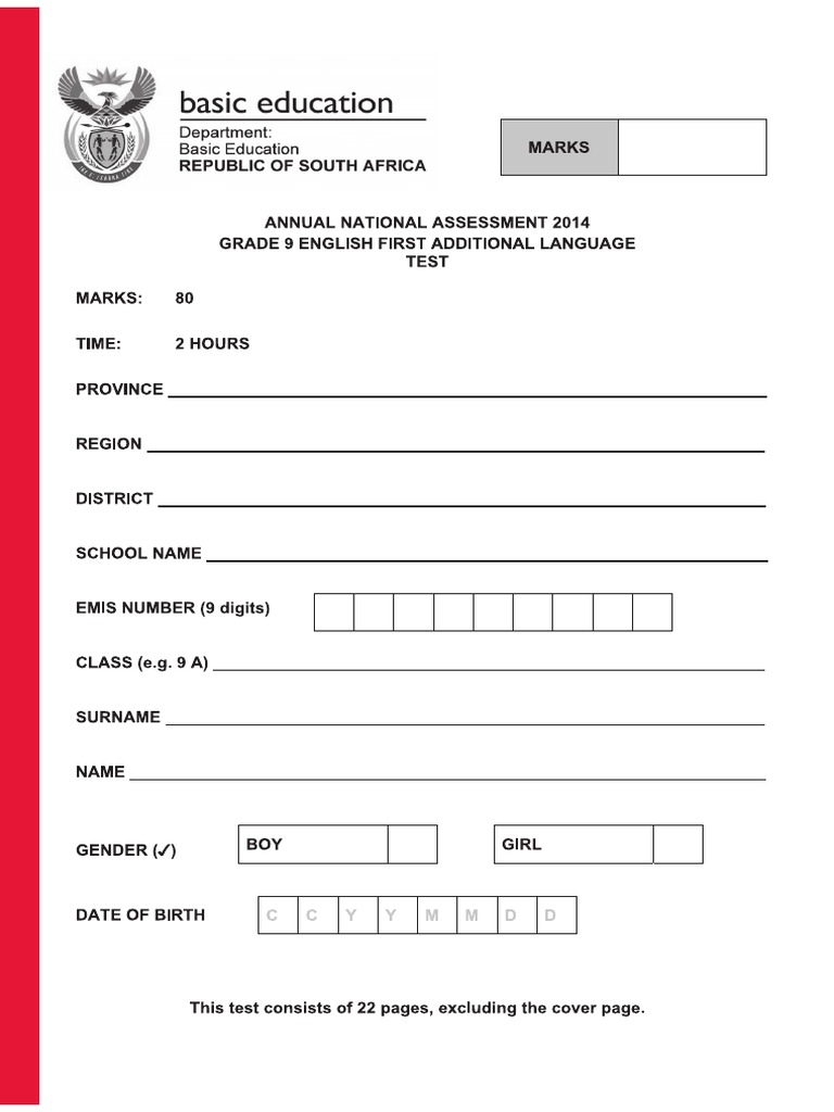 2014 Ana Grade 9 Eng Fal | PDF