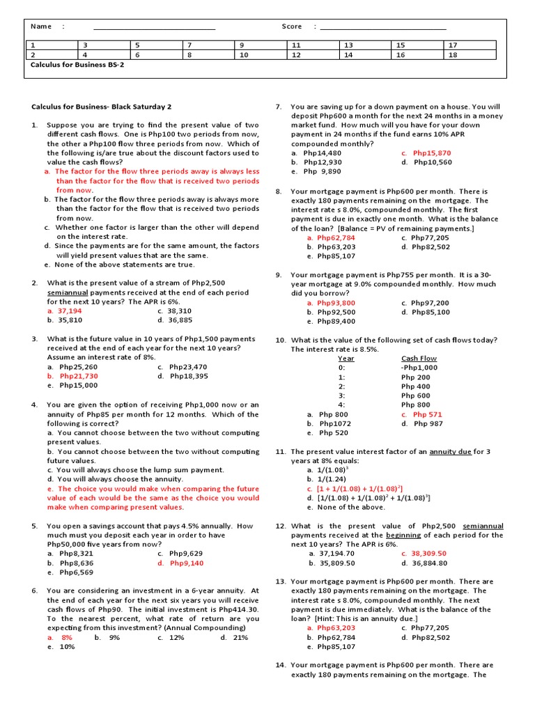 Calculus For Business Part 2 Time Value of Money | PDF | Present Value ...