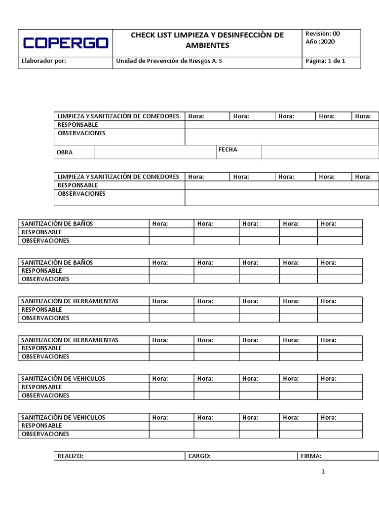 Check List Limpieza y Desinfecciòn de Ambientes | PDF