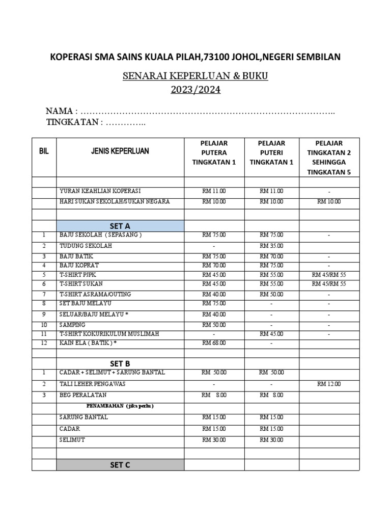 Senarai Harga Barang Koperasi 2023 | PDF