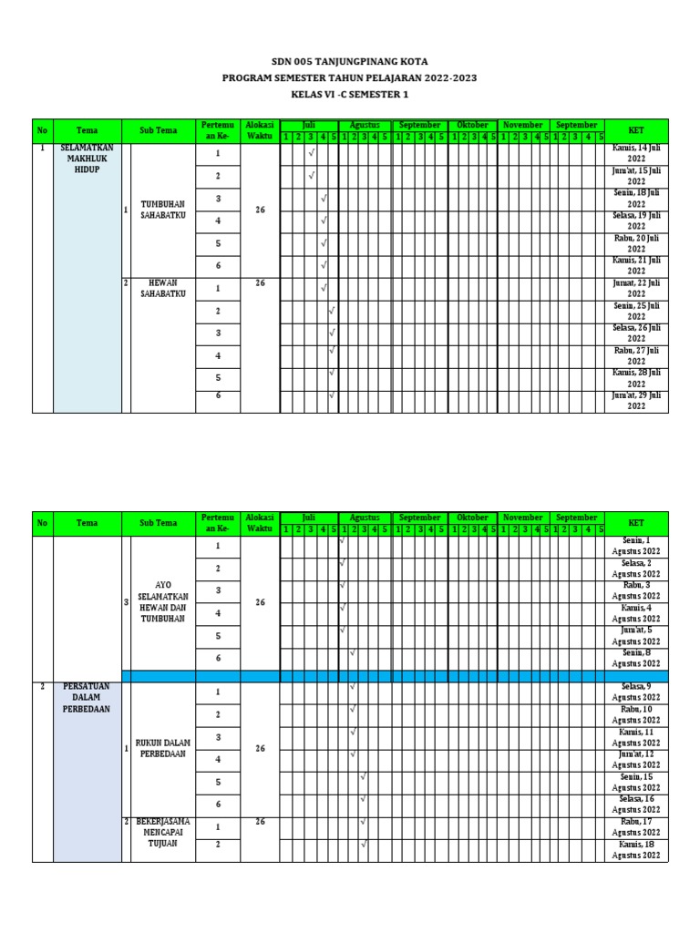 Promes Kelas 6 Semester 1 | PDF